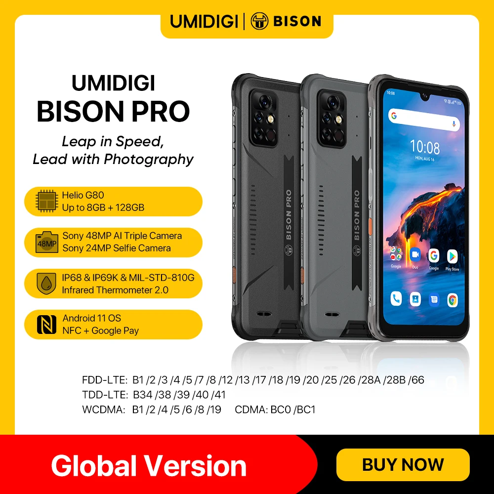 In Stock Umidigi Bison Pro Global Version Smartphone Nfc 128gb Ip68/ip69k Helio G80 48mp Camera ...