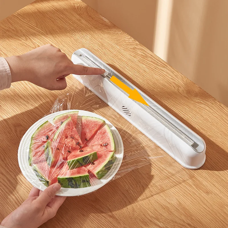 식품 랩 커터 조정 가능한 호일 커팅 필름 랩 디스펜서 플라스틱 샤프 커터 보관 홀더 가제트 용품 주방 도구플라스틱 랩 기계