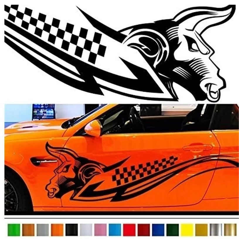 1Pc Ox head Totem Car Decal Auto Sticker Car Body Racing Side Door Long ...