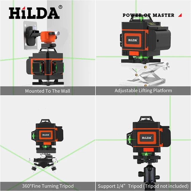 HILDA 3D/4D Laser Level Auto Self-Leveling 360 Horizontal And Vertical ...