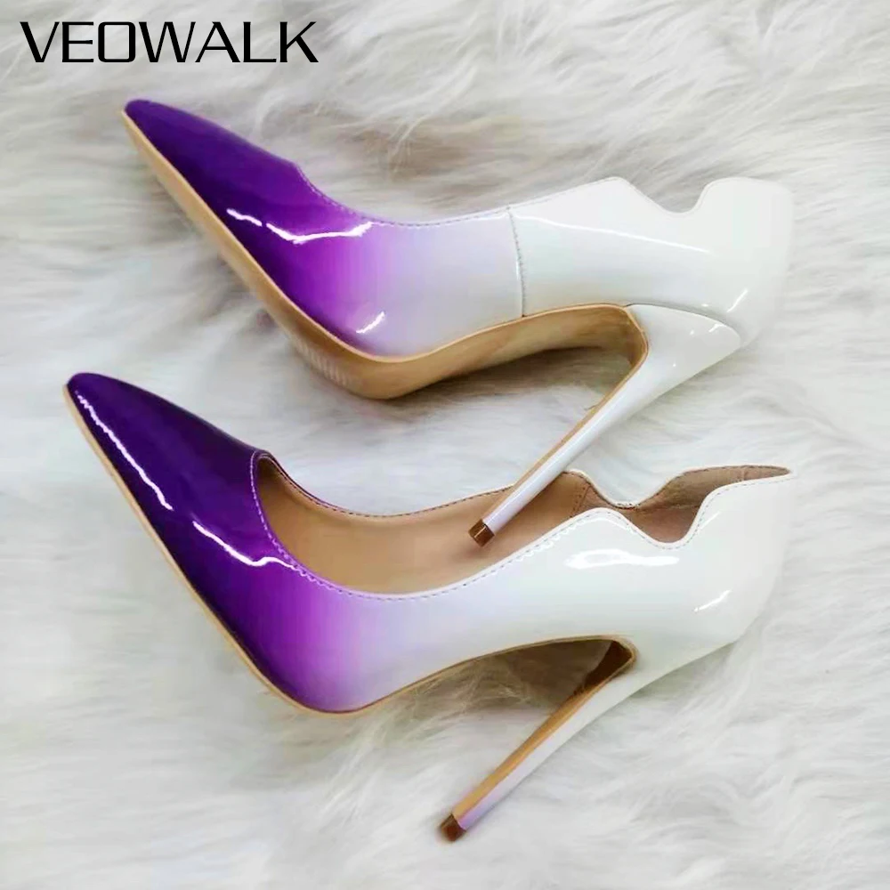 Veowalk-White-Purple-Gradient-Women-Curl-Cut-Pointy-Toe-Stiletto-Pumps ...