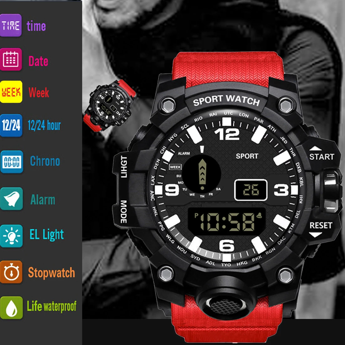 Sports Watch Military Men Watches LED Digital Wristwatch Shockproof ...