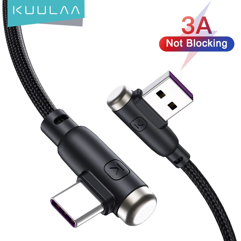 Kuulaa cabo usb tipo c, recarga rápida, 90 graus, para telefone samsung, xiaomi, huawei, fio ...