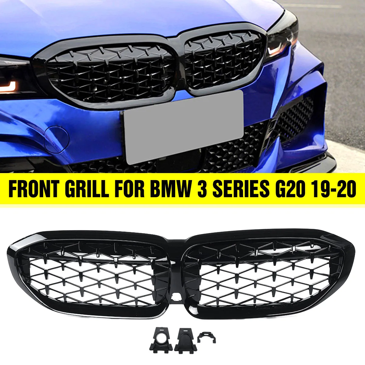 Auto Front Bumper Kidney Grill Diamond Style Racing Grille Gloss Black ...