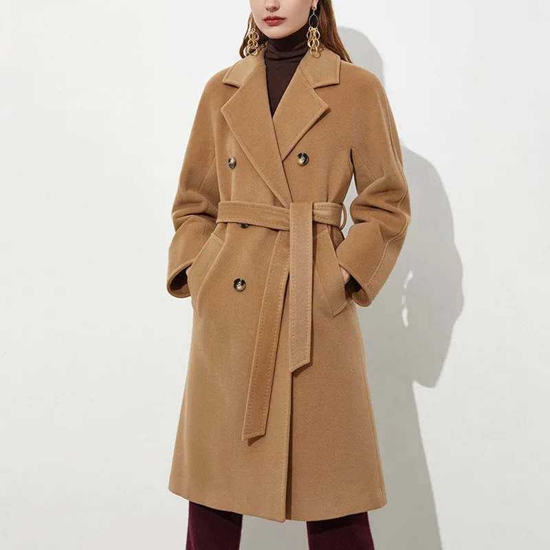 100% Wool Long Coat Series Wool Coat Silhouette Side Slit Lapel Long ...