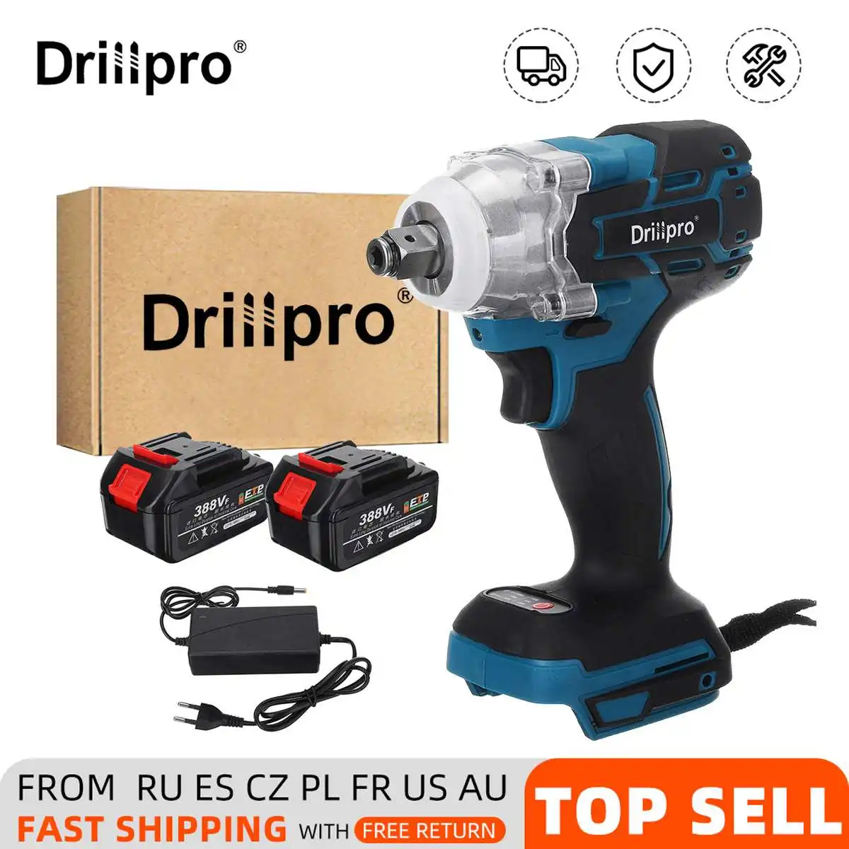 Drillpro 388vf 520n.m Brushless Cordless Electric Impact Wrench Power ...