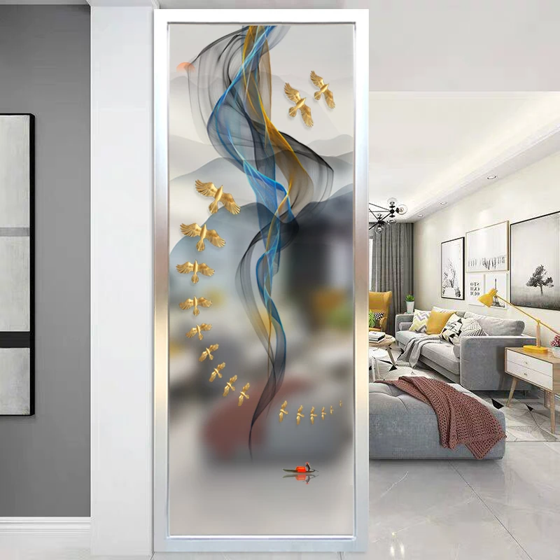 Custom Art Glass Partition Wall Simple And Modern Living Room Entrance ...