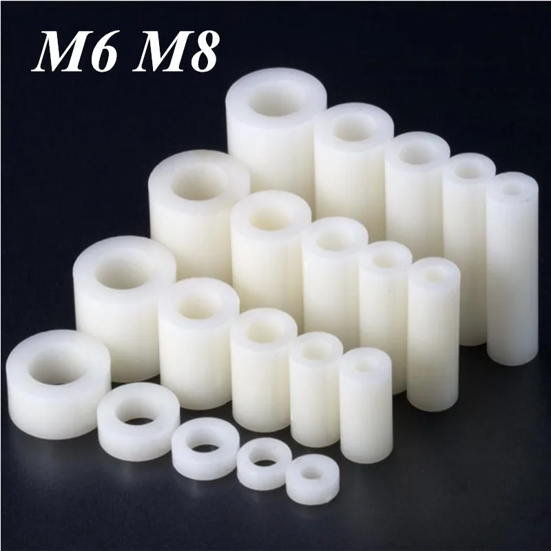 60pcs M6 M8 Abs Rround Spacer Non Threaded Hollow Ouble Pass Standoff