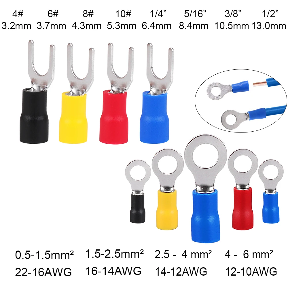 60Pcs Ring Terminals Crimp Connector Wire Terminal Cable Electric ...
