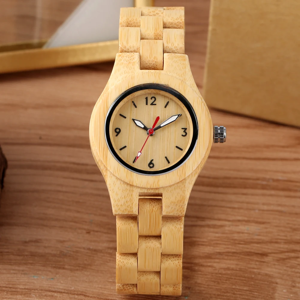 Yisuya Women Wood Watch Light Brown Handmade Full Bamboo Wooden Watches ...