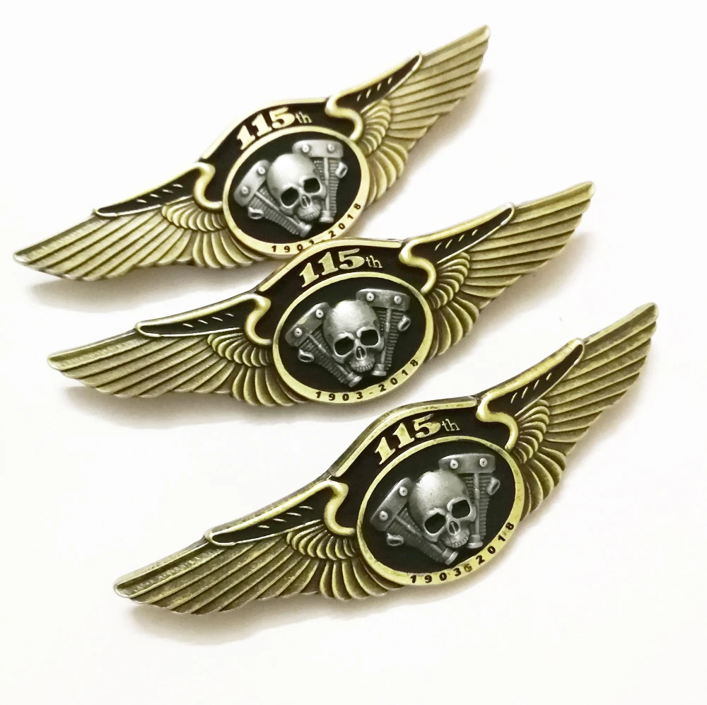 Custom Motor Skull Wings Pins Brooches For Biker Jacket Vest Shoes Bag ...