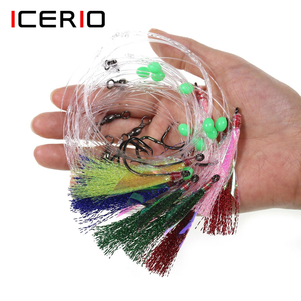 ICERIO 5Bags Flash Fish Skin Bait Sabiki Rigs With 2 Hooks Sea Fishing ...