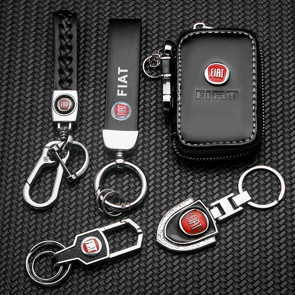 Caso-chave-de-couro-de-luxo-para-Fiat-Car-Styling-Keychain-3D-Metal ...