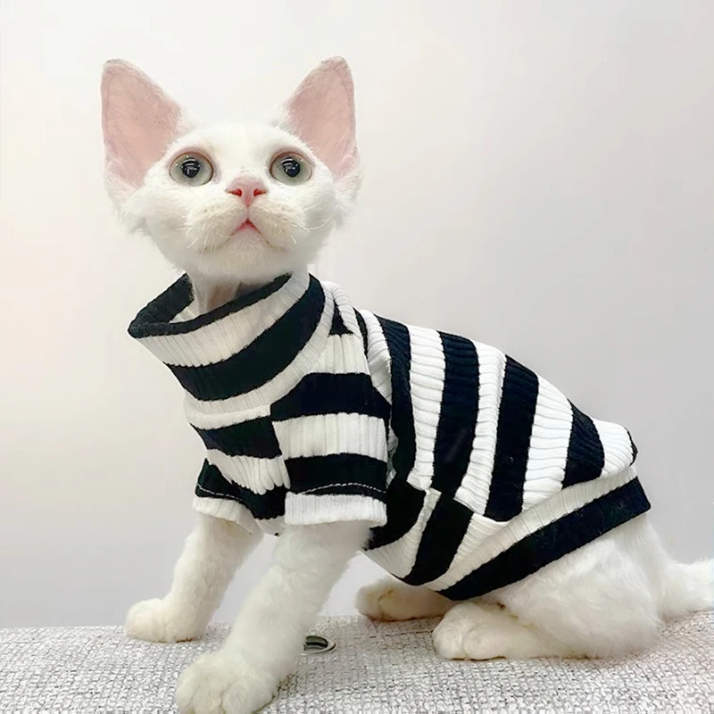 Cute-Cat-Clothes-Sphinx-Striped-Bottoming-Shirt-Kittens-Vest-For-Sphynx ...