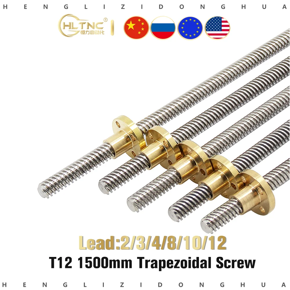 304 Stainless Steel T12 Screw Length 1500mm Lead 2mm 3mm 4mm 8mm 12mm ...