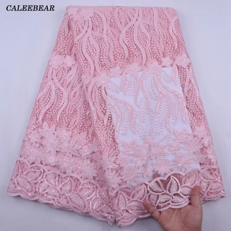 New-Pink-African-Lace-Fabric-2024-High-Quality-Sequins-French-Tulle ...