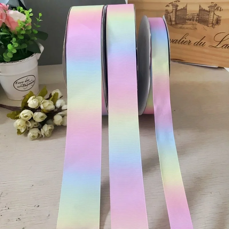New 5Yards 25mm 40mm 50mm Wide Gradient Color Rainbow Ribbon Threaded ...