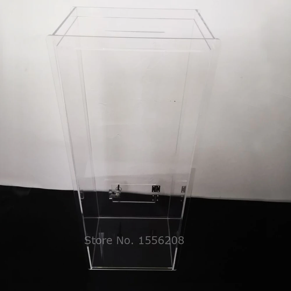 Tall Floor Standing Acrylic Ballot Box Donation Box With Open Hinged ...