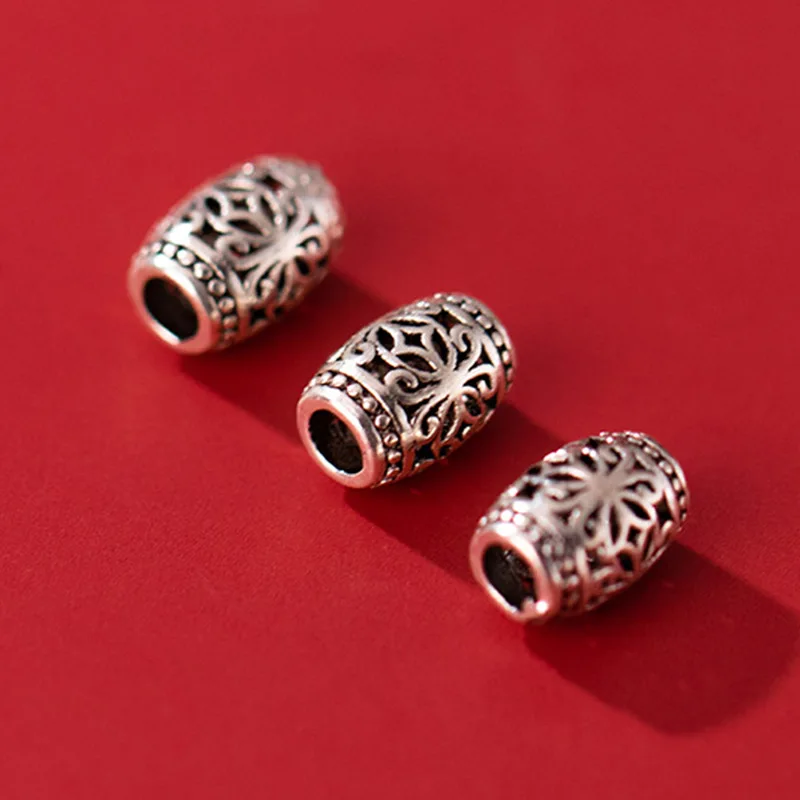 2pcs-925-Sterling-Silver-Retro-Hollow-Flower-Pattern-Olive-Loose-Beads ...