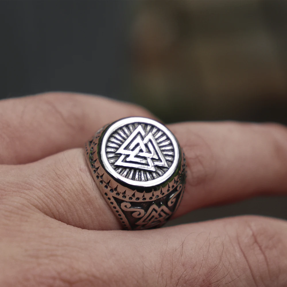 Men Viking Stainless Steel Ring Valknut Norse Style Odin Runes Amulet ...