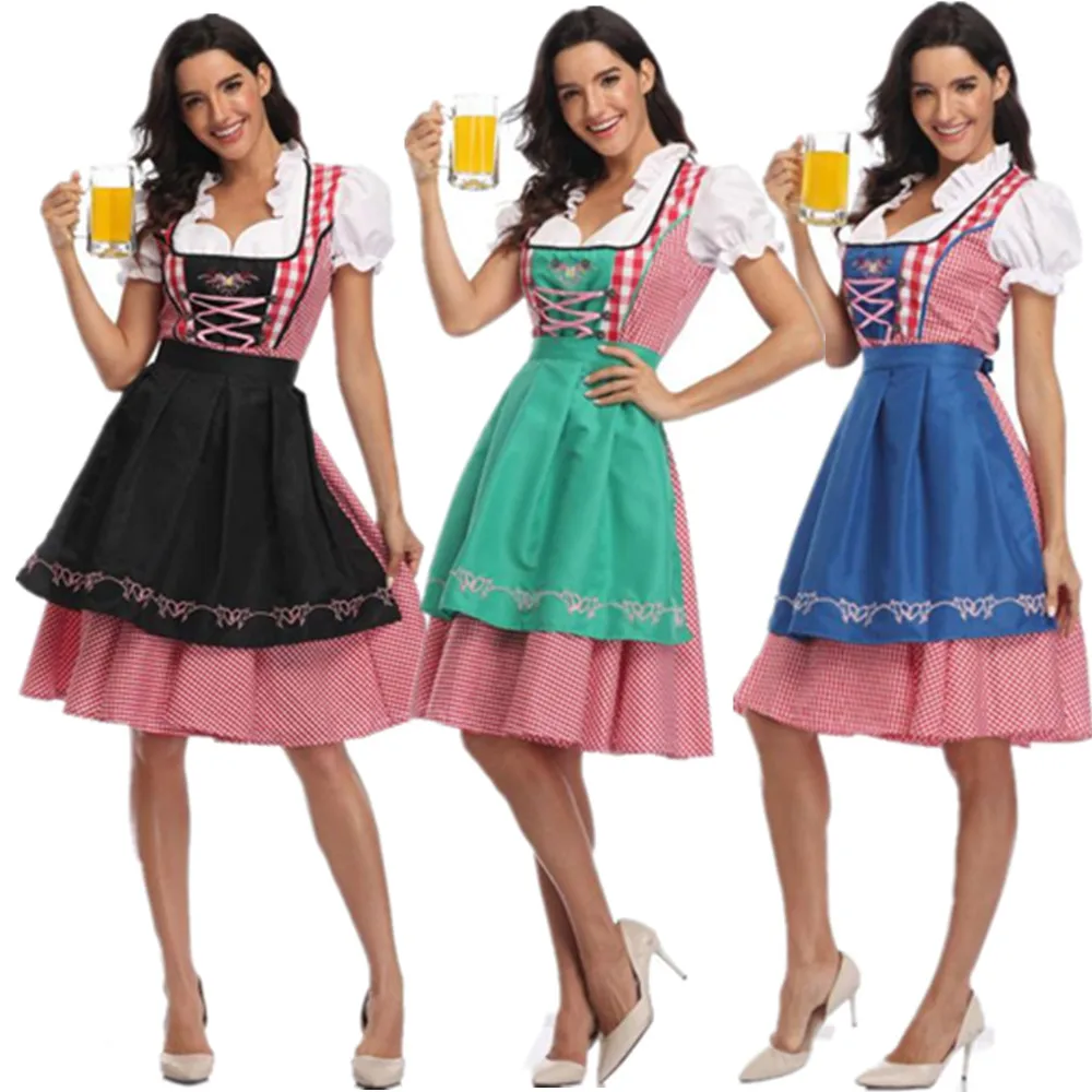 Woman-Oktoberfest-Plaid-Dirndl-Dress-German-Bavarian-Beer-Wench ...