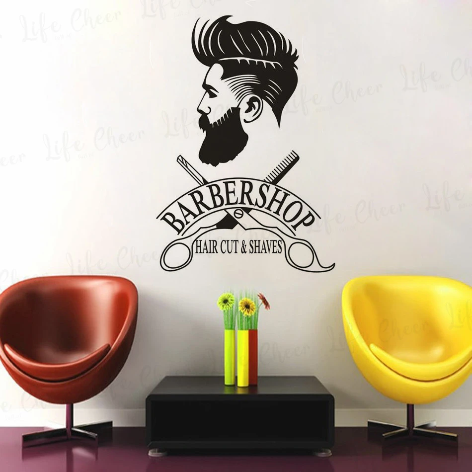 Barber Shop Window Decal Hipster Man Wall Sticker Hair Salon Scissors ...