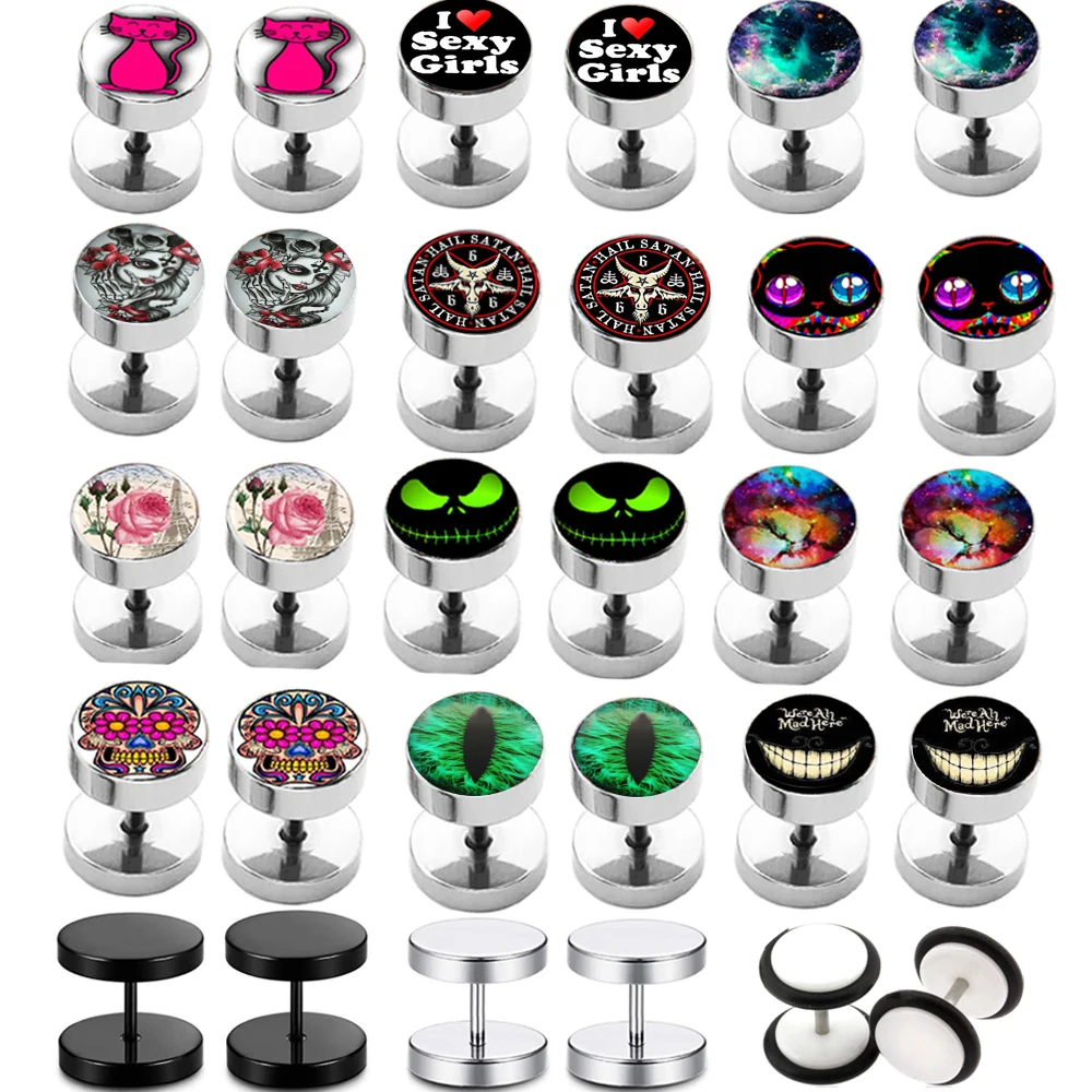 Men Earrings Stud Cheater Fake Ear Plugs Satinless Steel Gauges ...