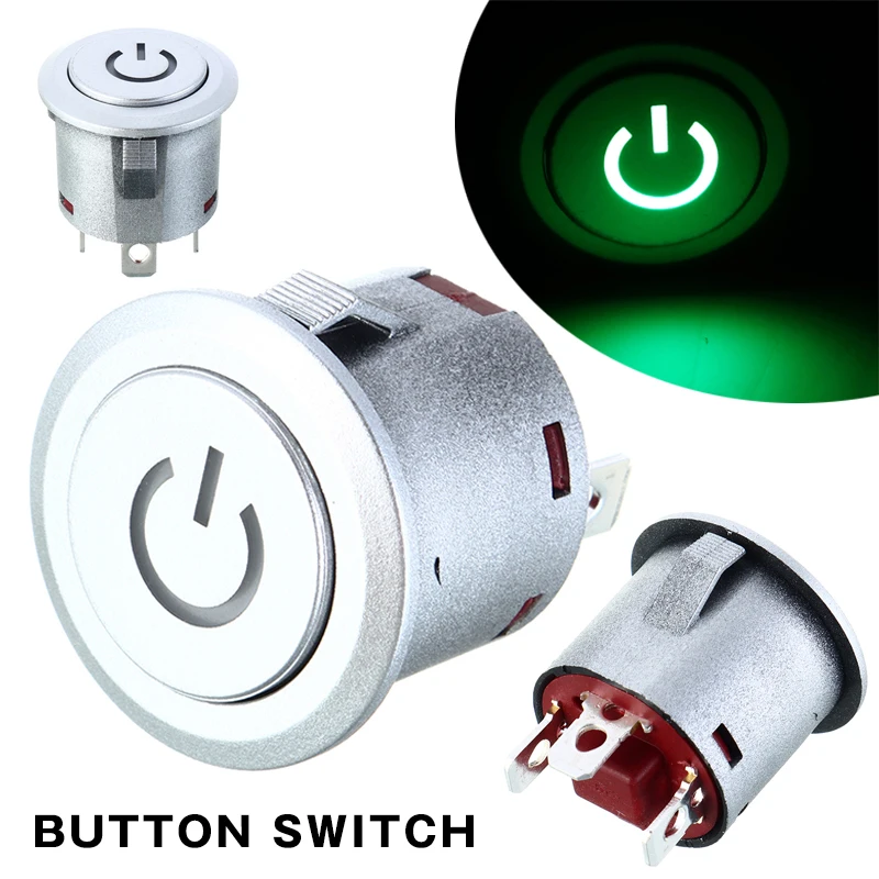 22mm-Green-LED-Power-Button-Switch-12V-Autolock-Power-Button-Push ...