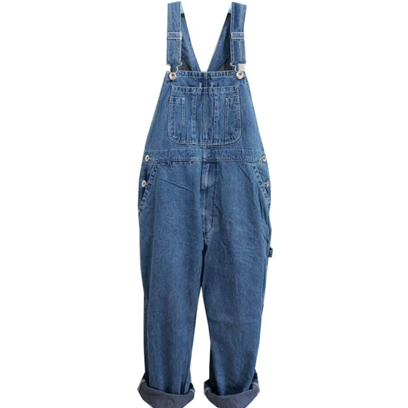 Denim-Overalls-Large-Size-Straight-Pants-Dark-Blue-Jeans-Loose-Men-s ...