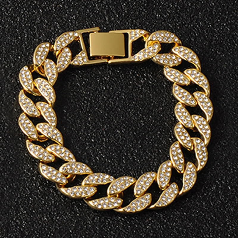 Hip Hop Bling Iced Out Men's Rapper Bracelet Full Rhinestone Pave With ...
