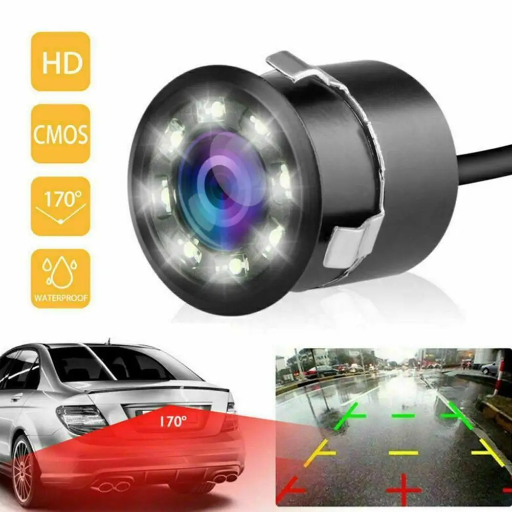 8 Led 170 Degree Round Back Up Cameras Car Rear View Camera Night ...