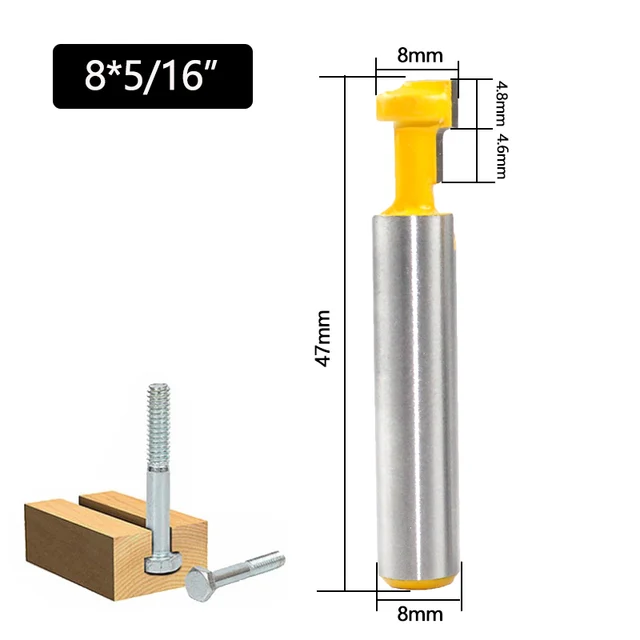8mm Shank T-Slot Cutter Router Bit Set Key Hole Bits Hex Bolt T ...