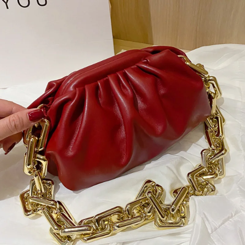 Luxurious Gold Chain Handbag New PU Leather Thick Chain Cloud Bag ...