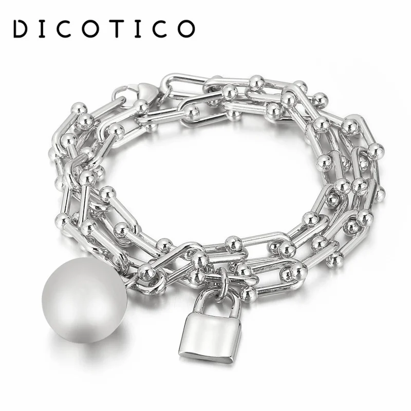 Chic Women Wrist U Shape Chain Bracelet Ball Lock Stainless Steel Gold ...