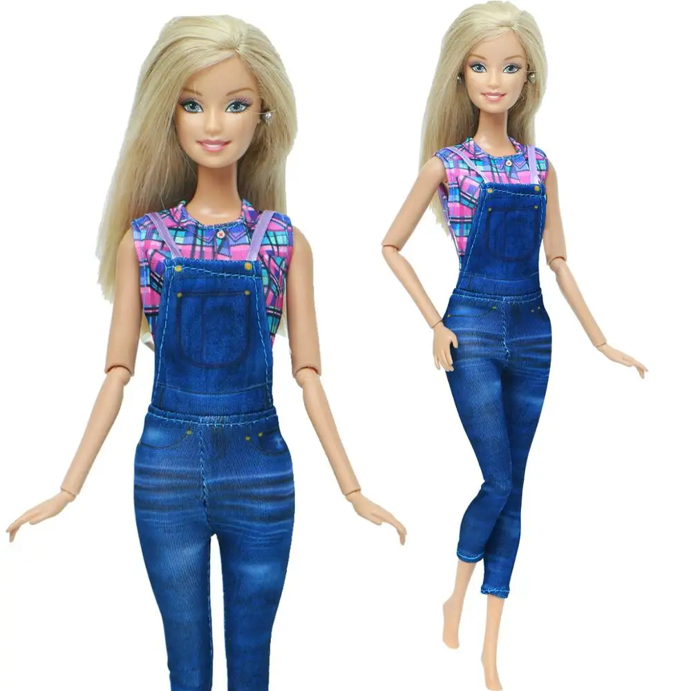 Handmade-1-Set-Sleeveless-Color-Shirt-Blue-Overalls-Casual-Outfit ...