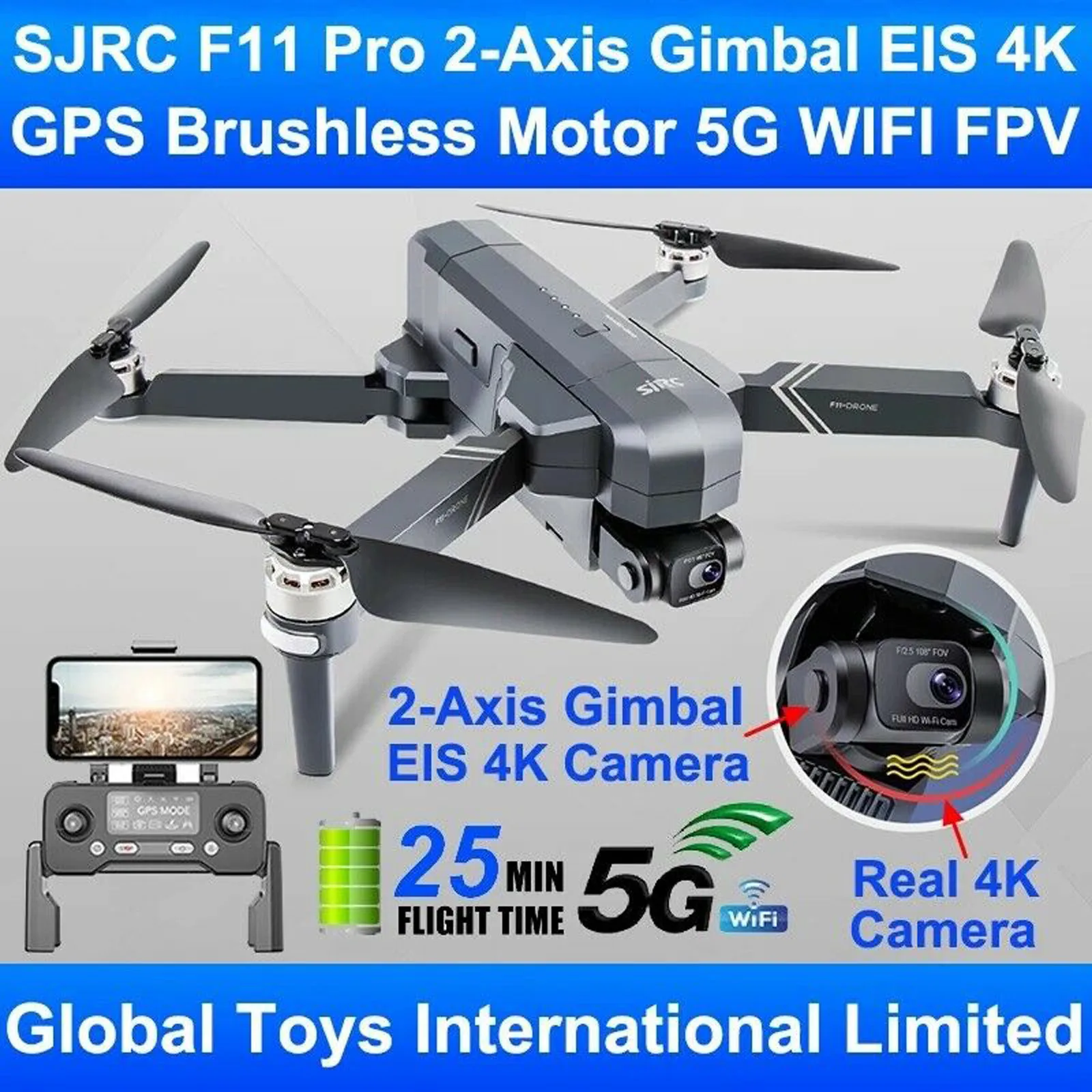 SJRC F11 PRO 4K GPS Drone With Brushless Motor Gps 5g Wifi FPV 4K HD ...