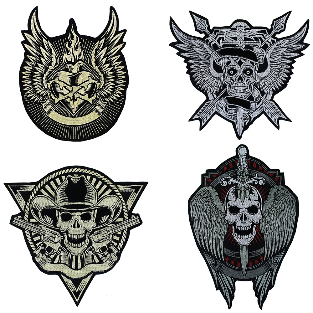 Big Punk Skull Patch Iron Biker Back Patch Badge Large Embroidery ...