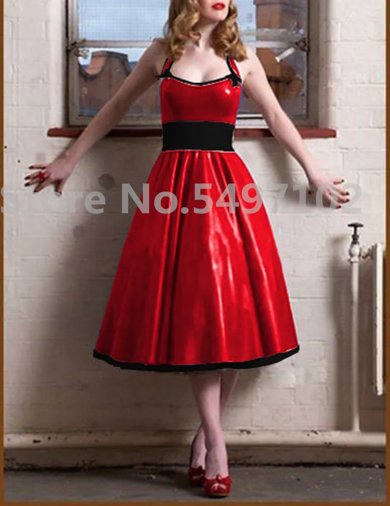 Pure Latex Rubber Sexy Fashion Red and Black Elegant Evening Dress ...