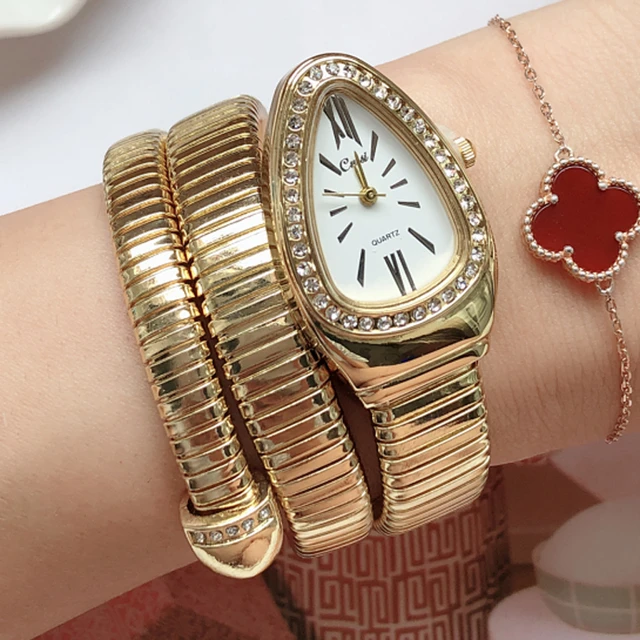 New Women Luxury Brand Watch Snake Quartz Ladies Gold Watch, 51% OFF