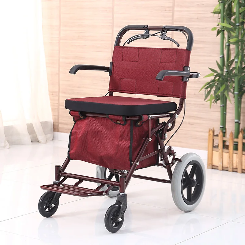 Senior-s-Four-Wheeled-Shopping-Cart-Fold-Elderly-Trolley-Walker-Red ...