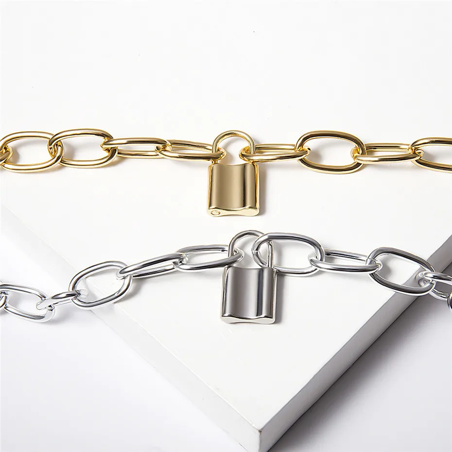 Gold Color Lock Pendant Curb Cub Thick Choker Necklace | Muduh Collection