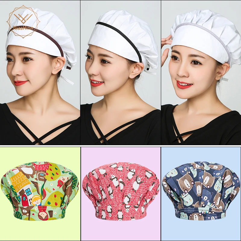 Fashion Solid Color Printing Work Cap Unisex Scrub Caps Chef Hats Cook ...