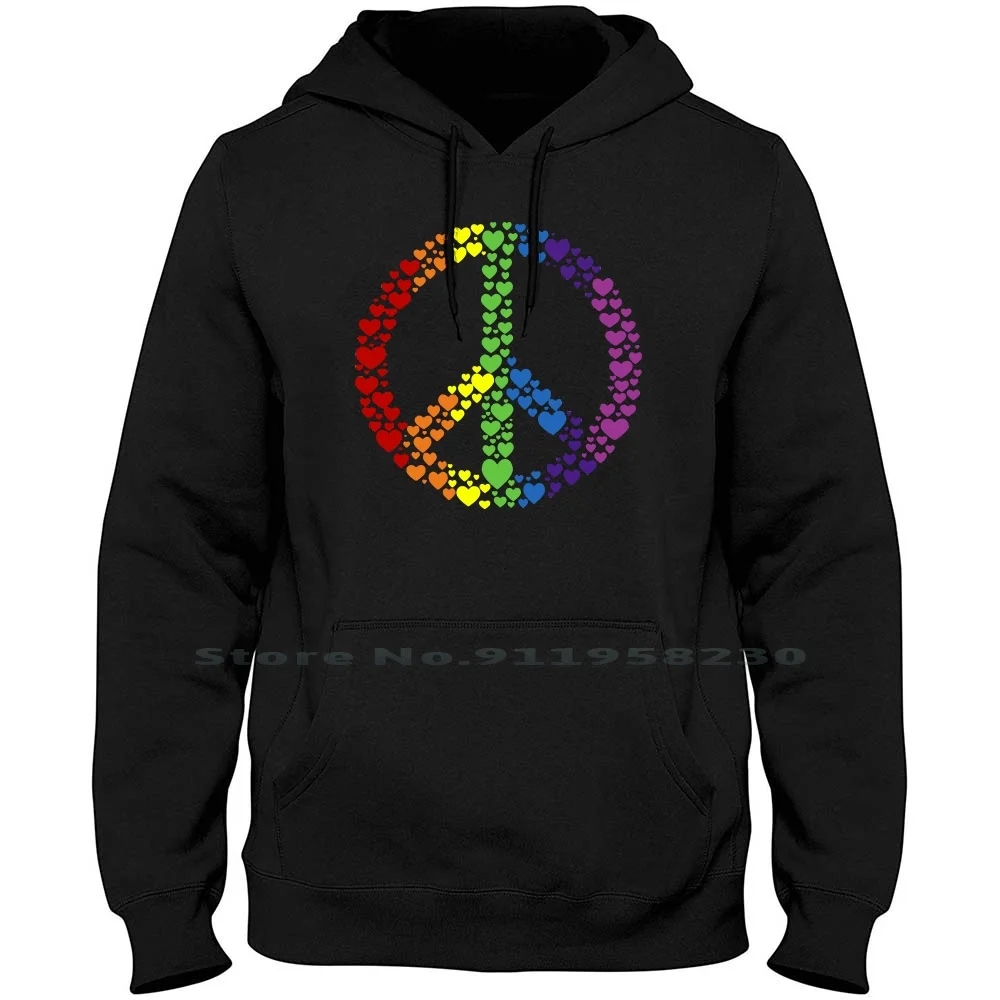 Peace Sign Rainbow Hearts Hoodie Sweater Big Size Cotton Peace Sign ...