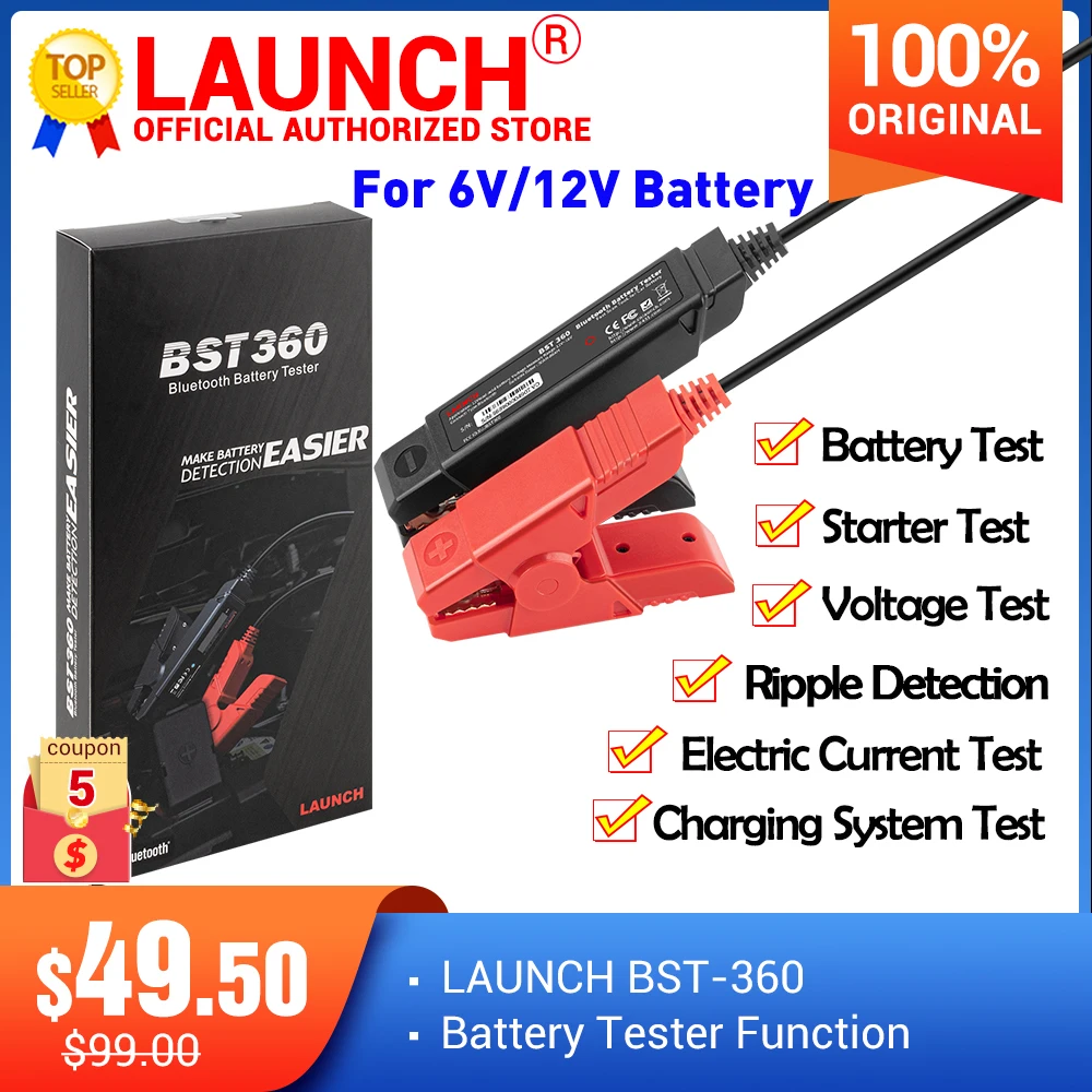 LAUNCH BST-360 Bluetooth Battery Test Clip Analyzer 6V 12V 2000CCA ...