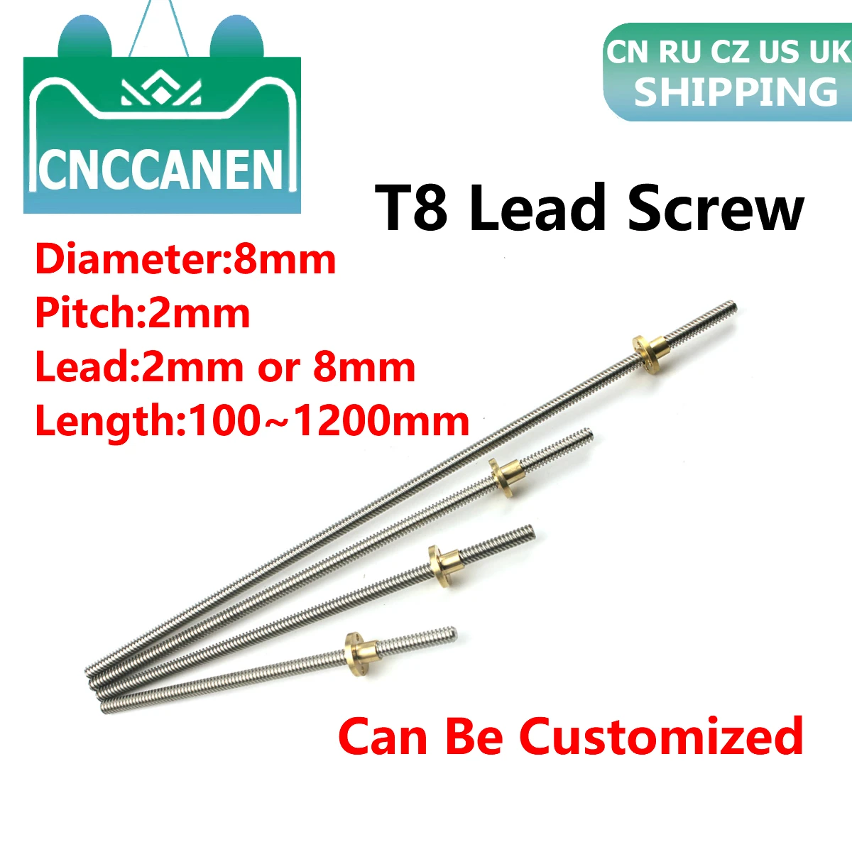 T8 Lead Screw 8mm Thread 2mm Pitch | T8 Lead Screw Brass Nut Pitch 2mm ...
