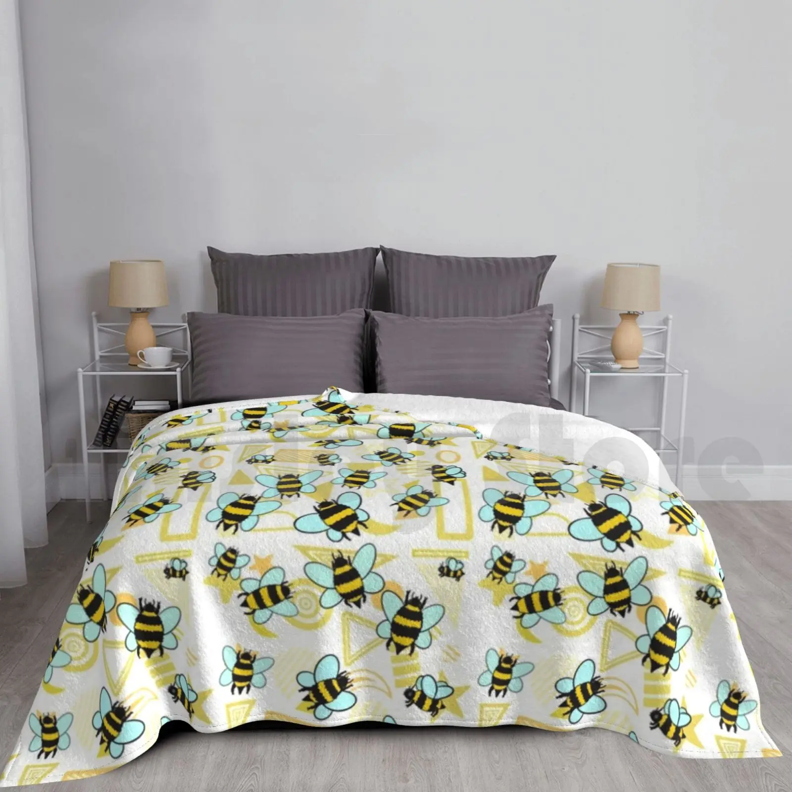 Bees-Blanket-For-Sofa-Bed-Travel-Bees-Bumblebee-Floral-Pattern-Bugs-Bee ...