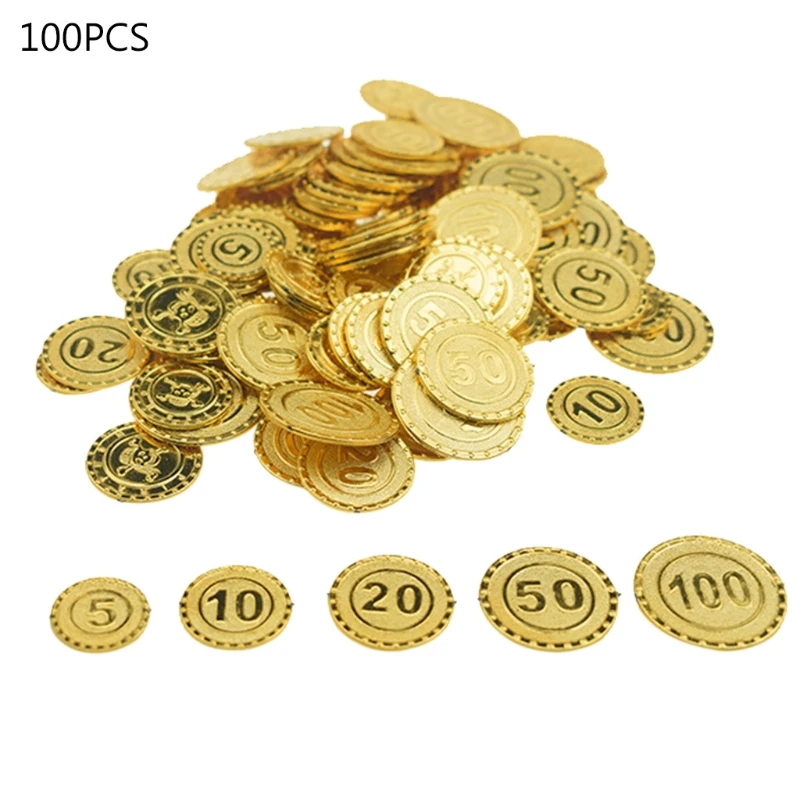 100pcs Pirates Gold Coins Bargaining Chip Plastic Game Coin For Kid ...