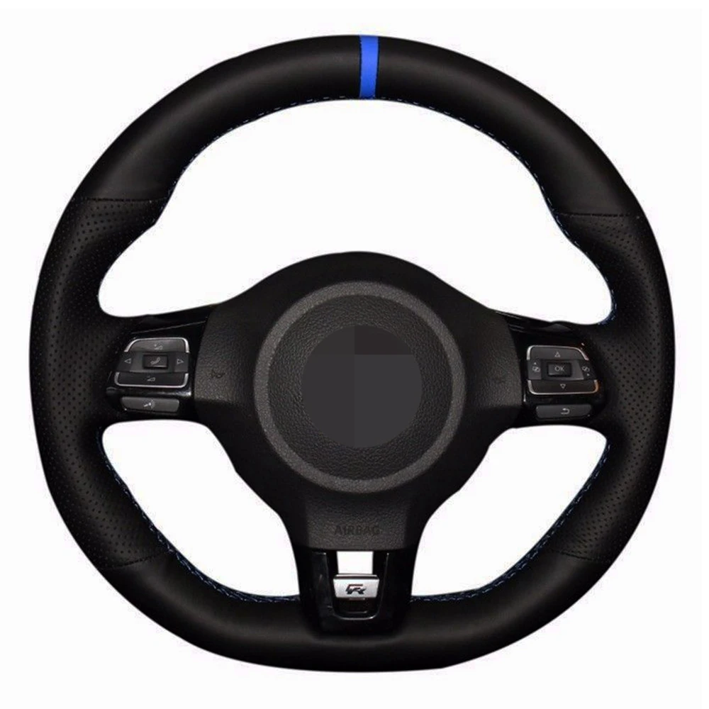 Car Steering Wheel Cover Hand-stitched Black Artificial Leather For ...