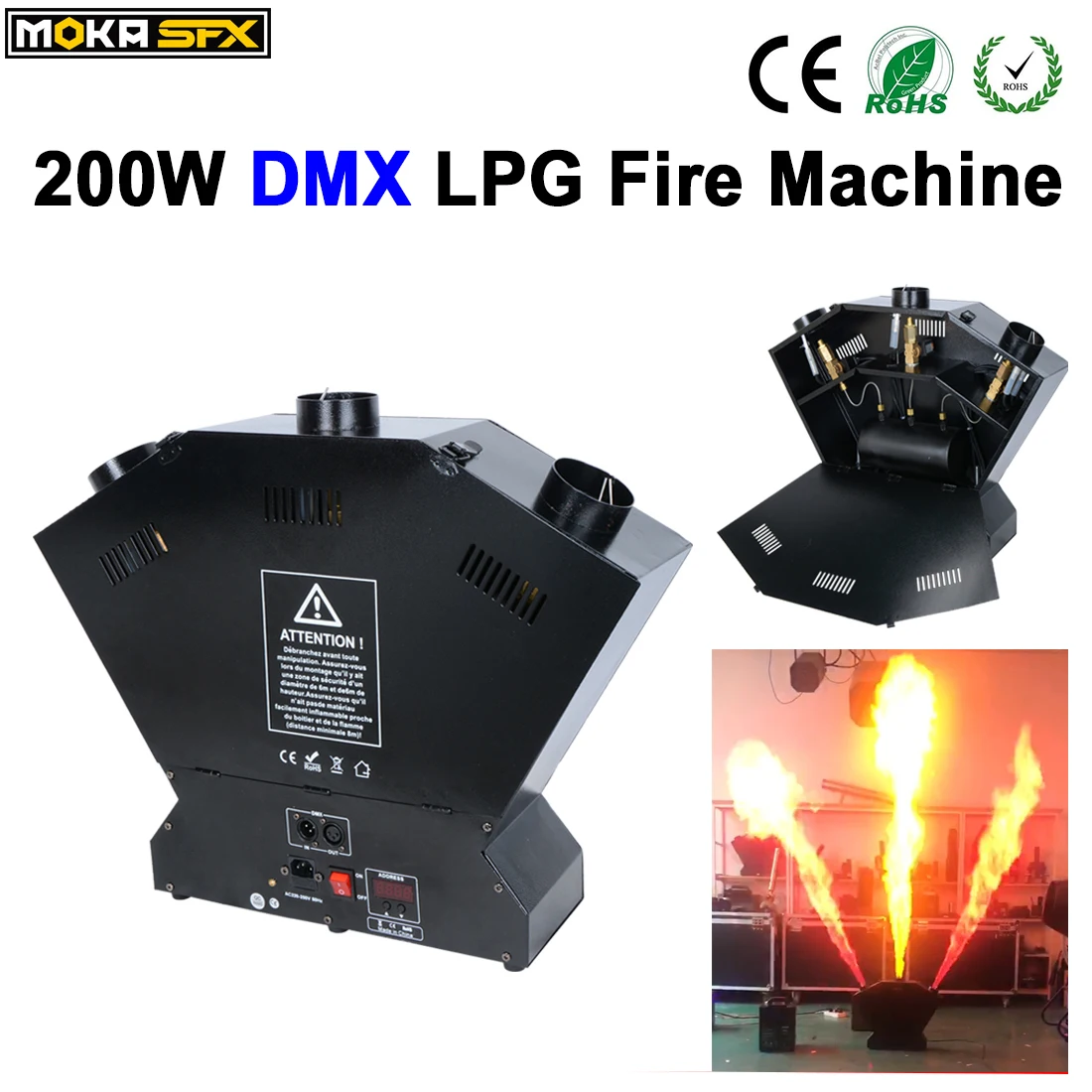 3 köpfe Feuer Maschine/Mehrere köpfe feuer maschine/flamme maschine ...