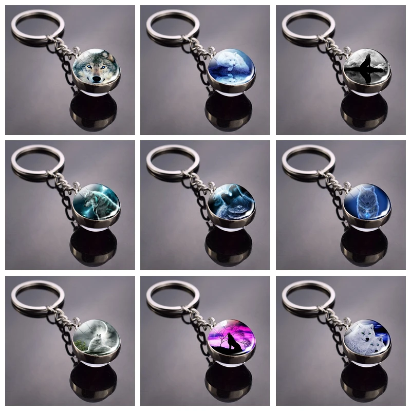 36 Styles Wolf Key Chains Wolf Picture Double Side Cabochon Glass Ball ...